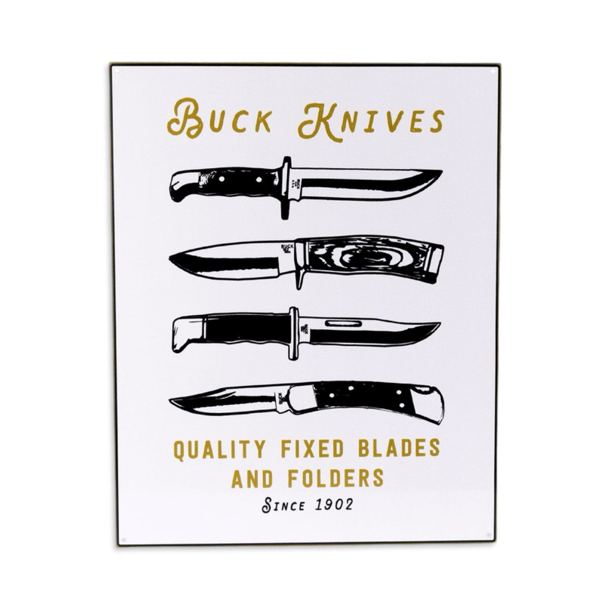 Buck Quality Blades Tin Tacker Sign — Eagle Valley Cutlery